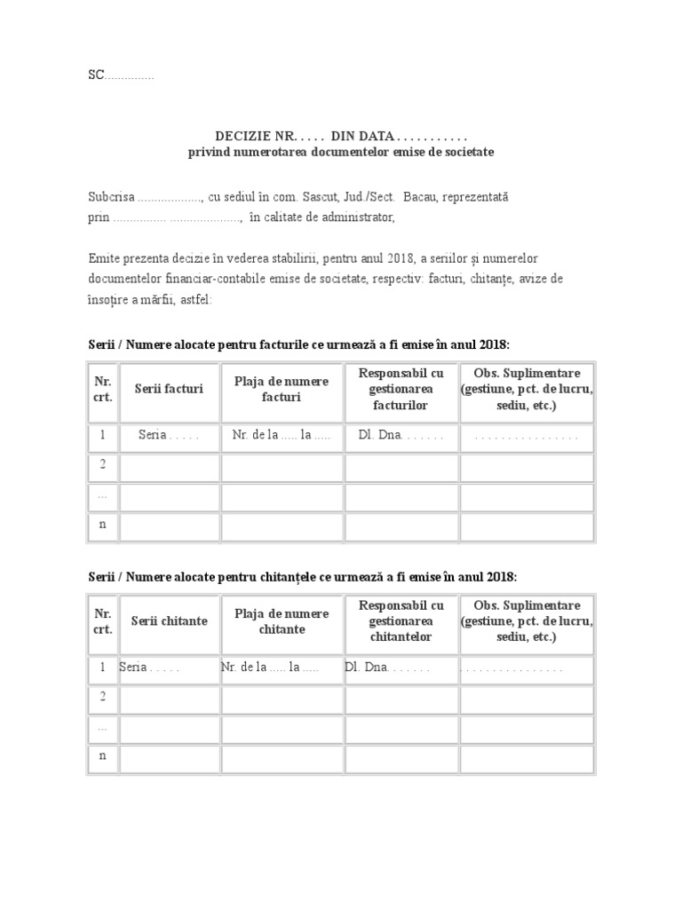 Decizie Interna de Numerotare A Facturilor | PDF