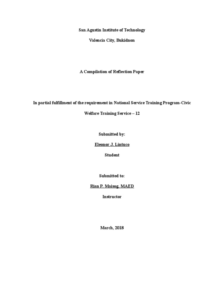 Reflecting on Civic Welfare Training Service: A Compilation of ...