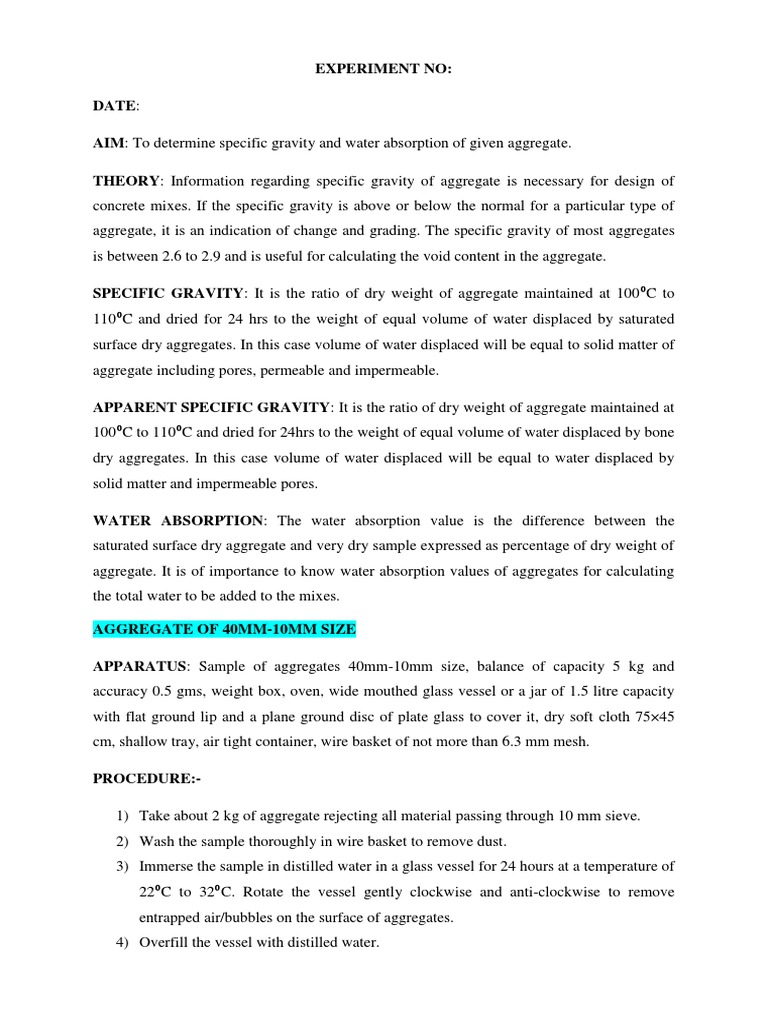 7.specific Gravity and Water Absorption | PDF | Weight | Permeability ...
