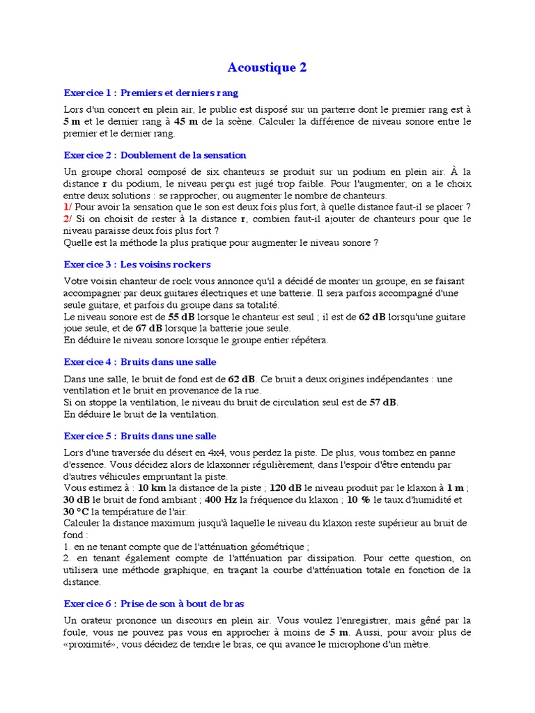 Acoustique 2 Exercices | PDF | Décibel | Bruit