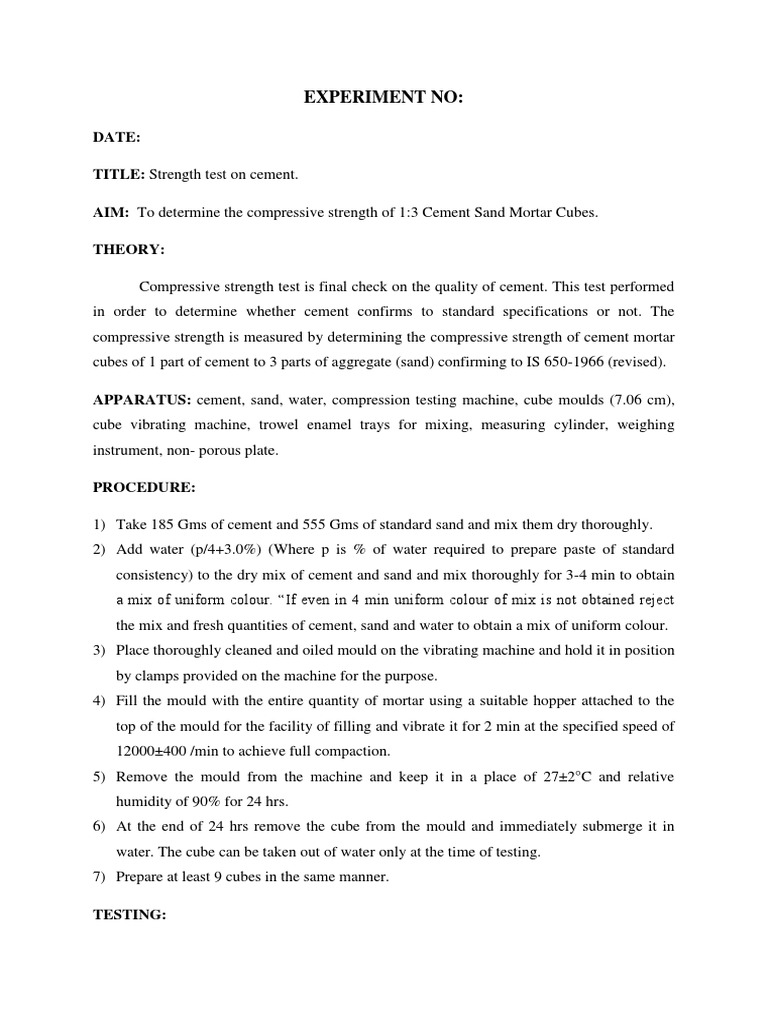 9.strength Test On Cement Sand Mortar Cubes | PDF | Mortar (Masonry ...