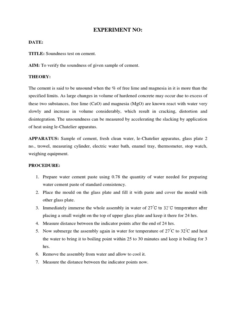 Cement Soundness Test Procedure | PDF | Cement | Water