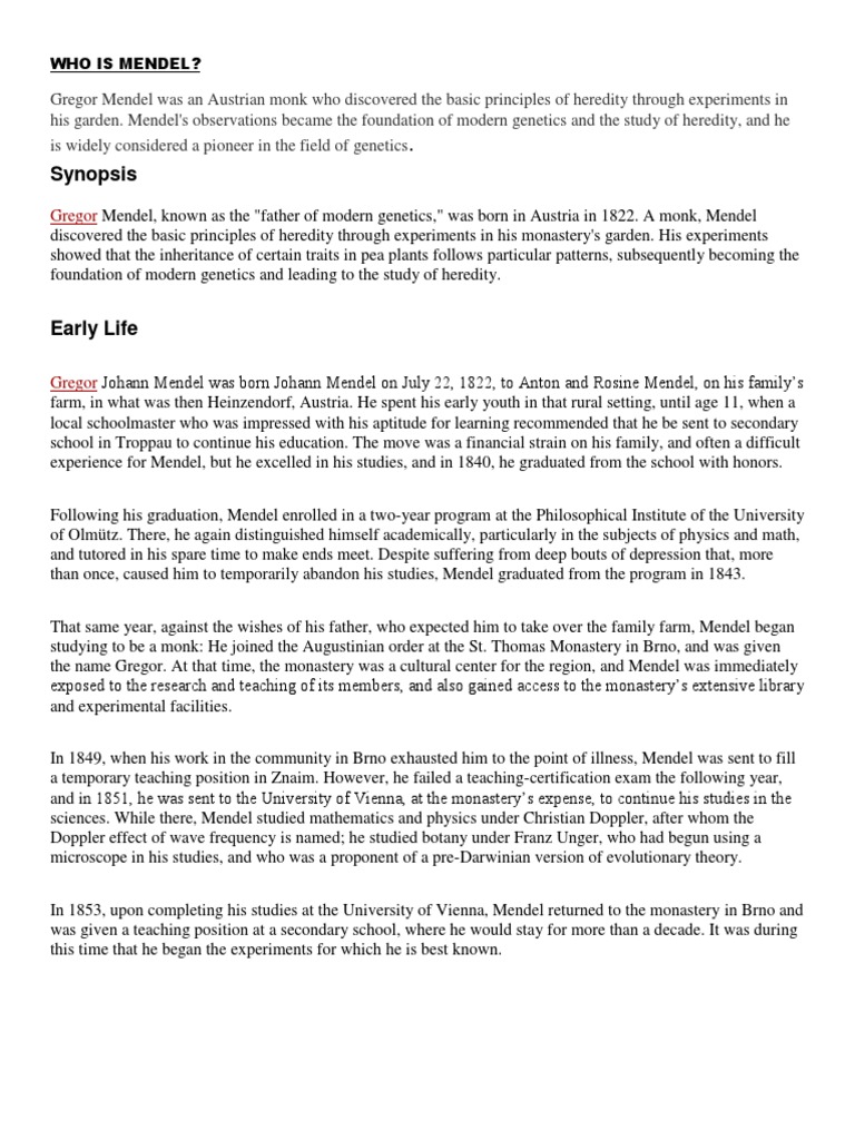 Mendel Gregor | PDF | Genotype | Dominance (Genetics)