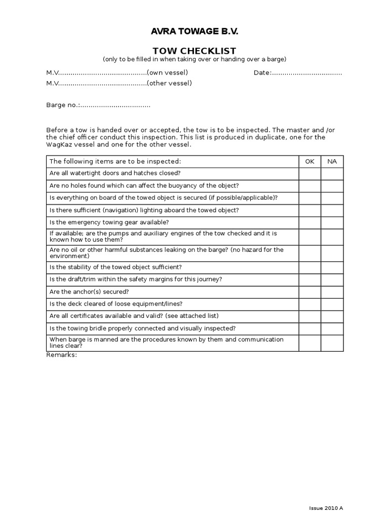 Tow Checklist | PDF | Ships | Watercraft
