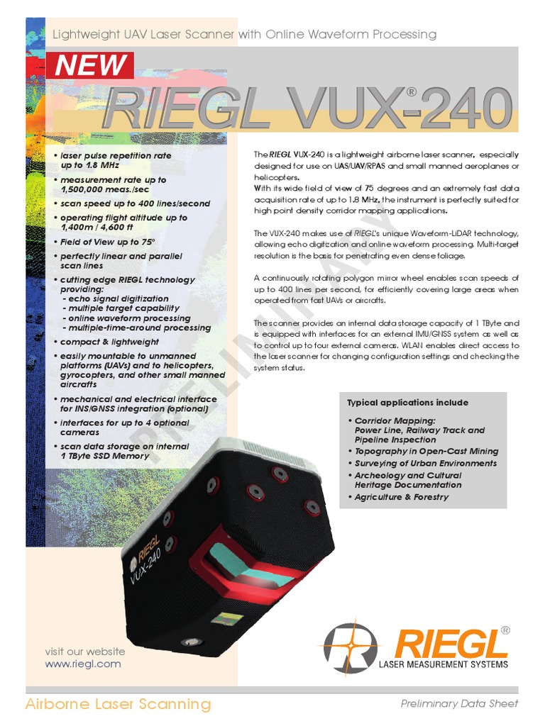RIEGL_VUX-240_datasheet_preliminary_2019-01-24 | Unmanned Aerial Vehicle | Image Scanner