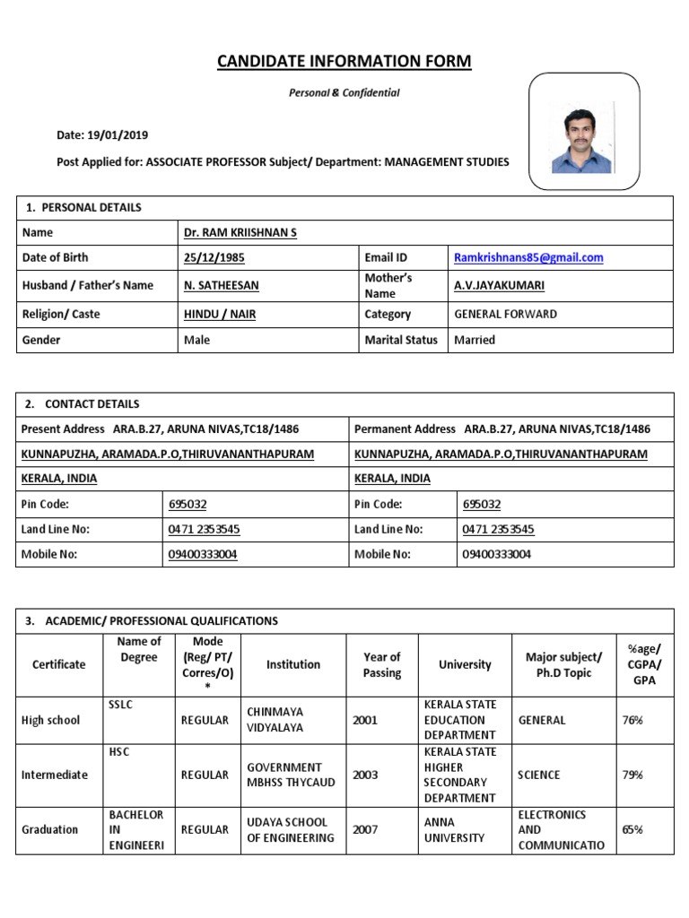 Candidate Information Form | PDF | Master Of Business Administration ...
