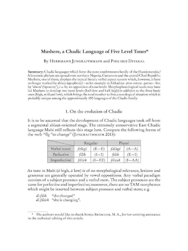 Mushere A Chadic Language of Five Level Tones | PDF | Grammatical Tense ...