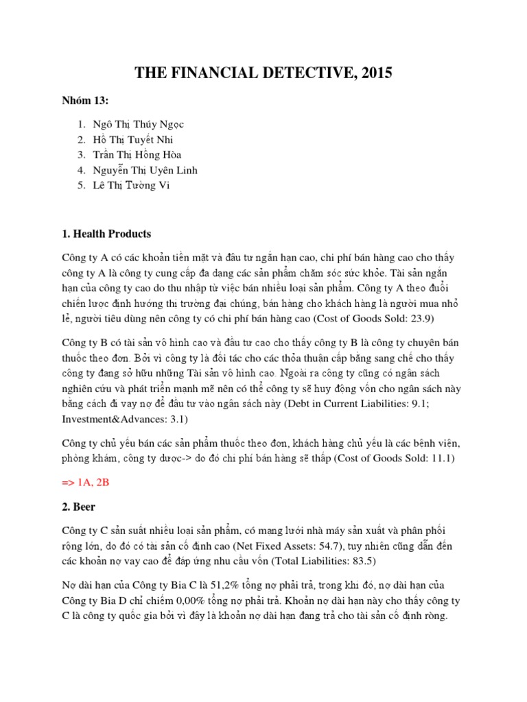 Case 7 - The Financial Detective - Nhóm 13 | PDF
