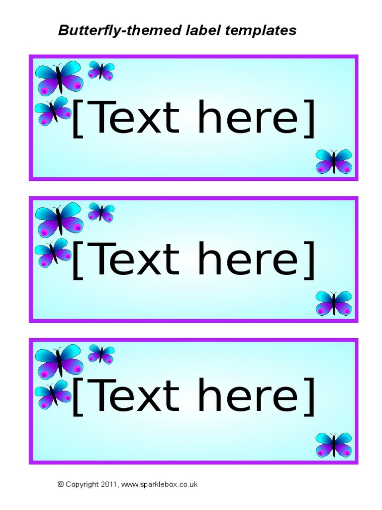 (Text Here) (Text Here) (Text Here) : Butterfly-Themed Label Templates ...