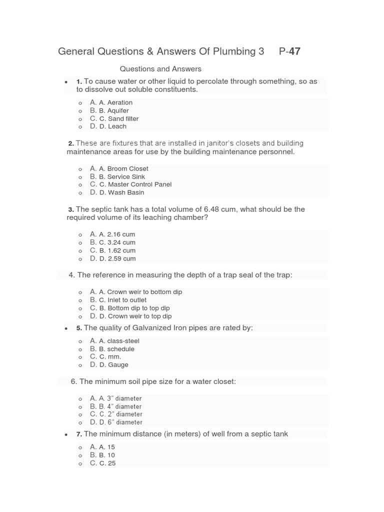 General Questions of Plumbing 3 - 47 | PDF | Plumbing | Storm Drain
