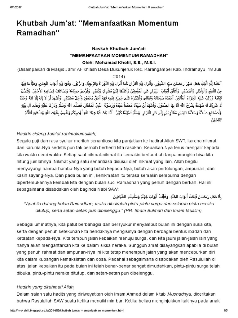 Khutbah Ramadhan: Raih Berkahnya | PDF | Theocracy | Abrahamic Religions