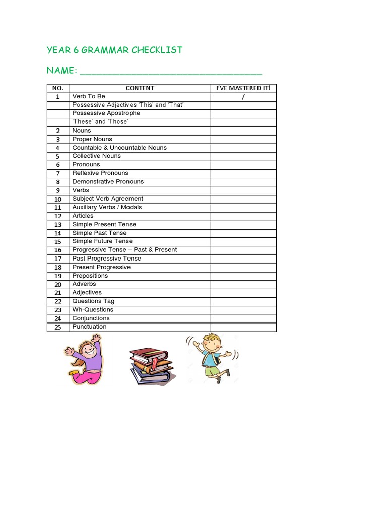 Year 6 Grammar Checklist 2018 | PDF