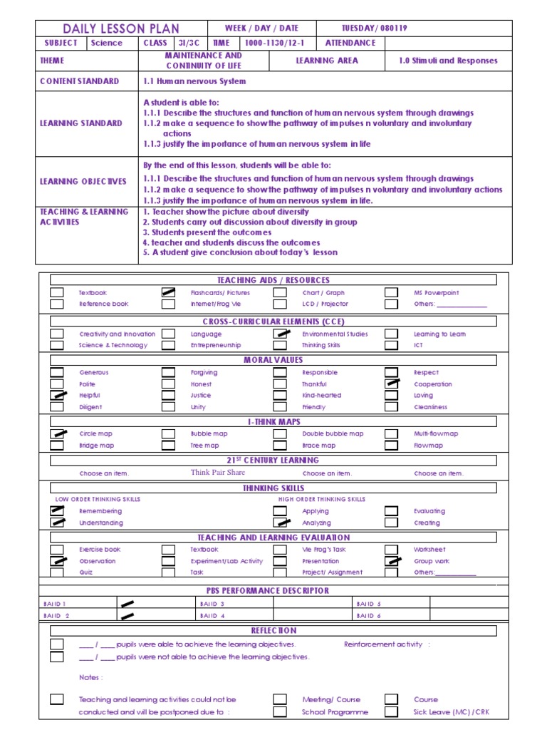 Contoh RPH Sains DLP | PDF | Teachers | Lesson Plan