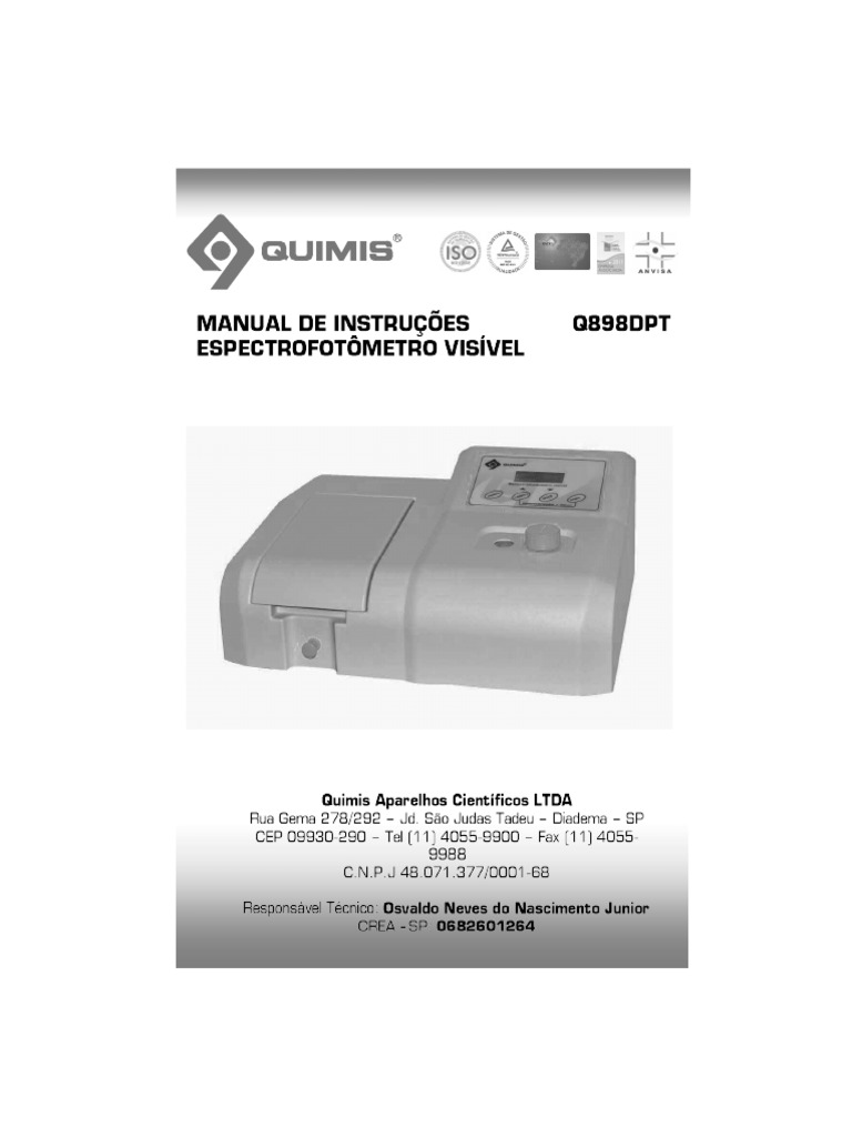 Manual Aspectrofotometro Quimis - Q898DPT PDF | PDF