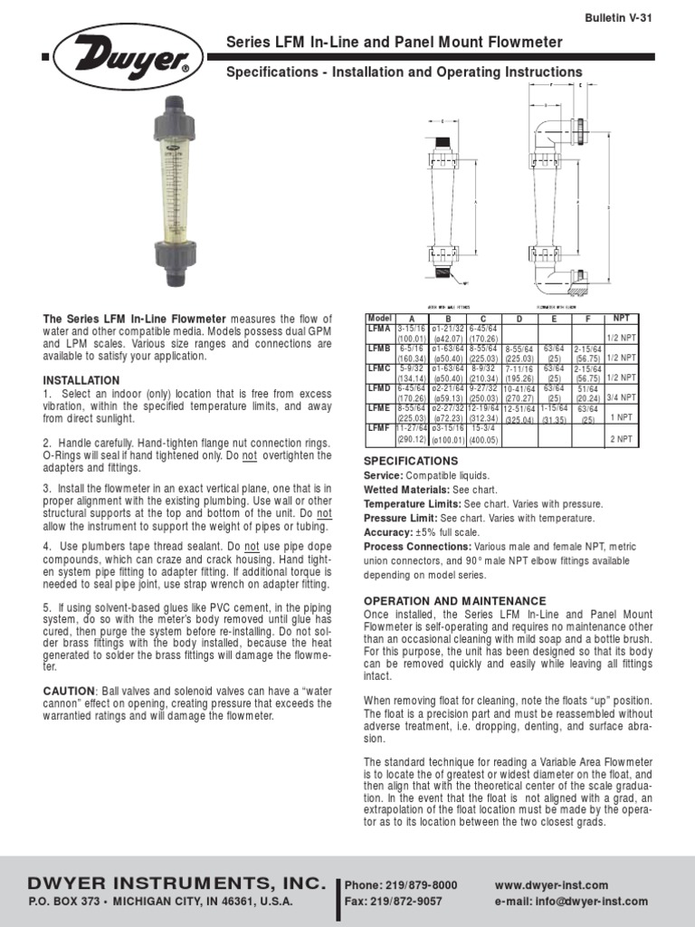 Series LFM In-Line and Panel Mount Flowmeter: Specifications ...