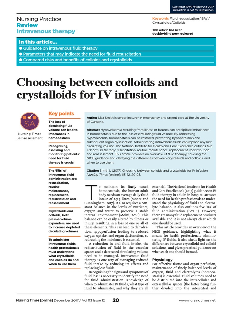 Choosing Between Colloids and Crystalloids for IV Infusion ...