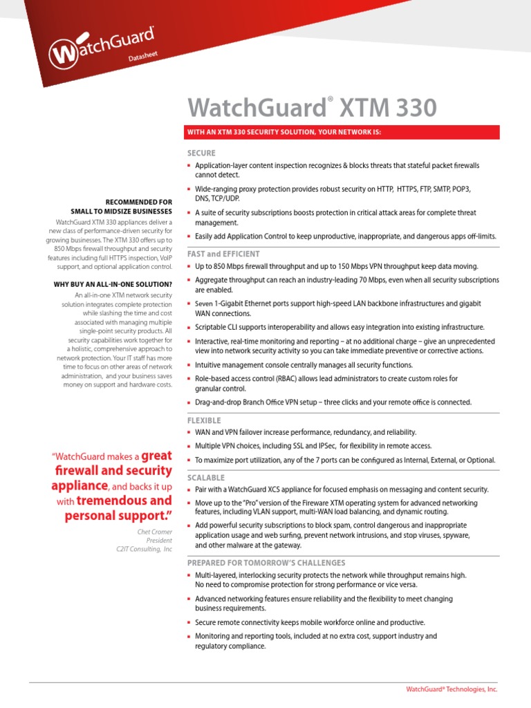 XTM 330 Datasheet | PDF | Firewall (Computing) | Transport Layer Security