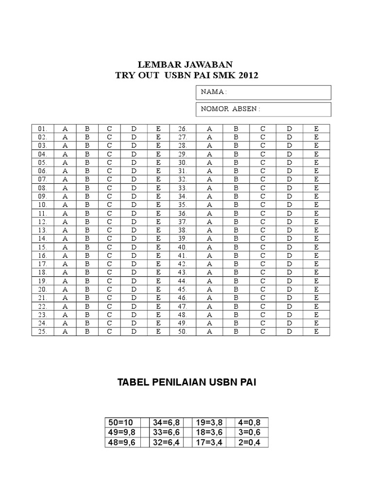 Lembar Jawaban+tabel Penilaian SMK | PDF