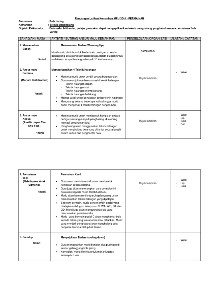 Rancangan Latihan Kemahiran Permainan | PDF