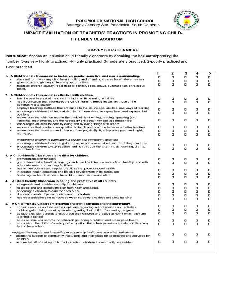 survey questionnaire child-friendly.docx | Teachers | Behavior Modification