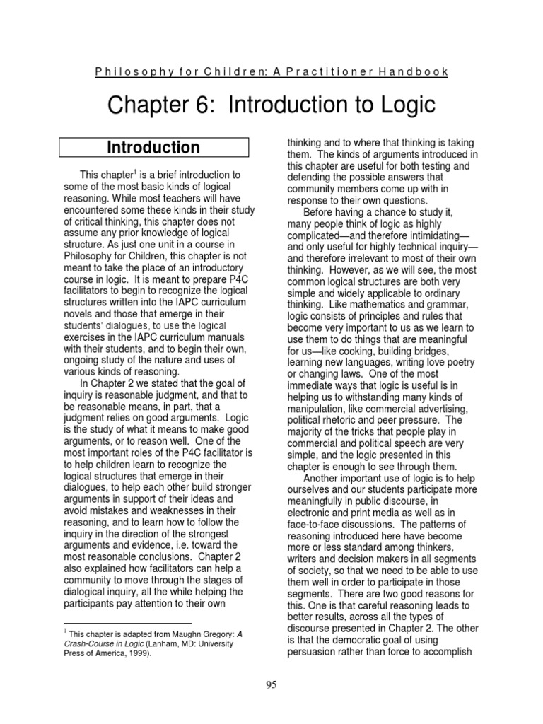 Chapter 6: Introduction To Logic: Philosophy For Children: A Practitioner Handbook | PDF ...
