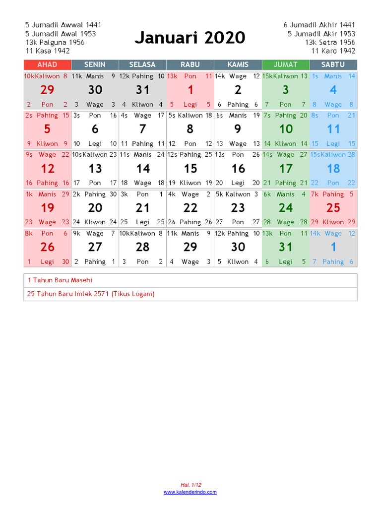 Kalender Masehi 2020 - 2 | PDF | Java | Indonesia