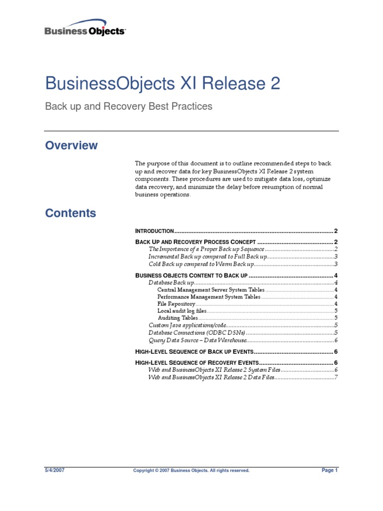 Xir2 Backup and Recovery Best Practices | PDF | Backup | Databases
