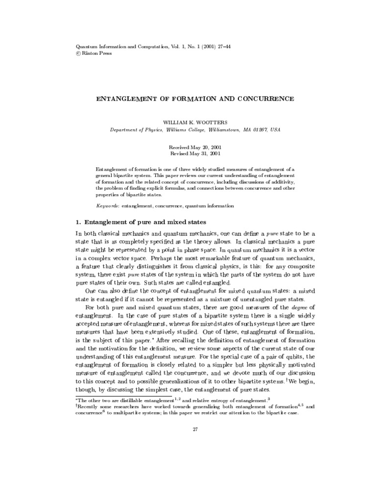 Entanglement of Formation and Concurrence PDF | PDF | Quantum ...