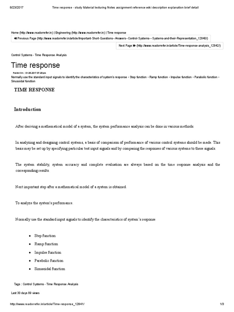 Time Response - Study Material Lecturing Notes Assignment Reference ...