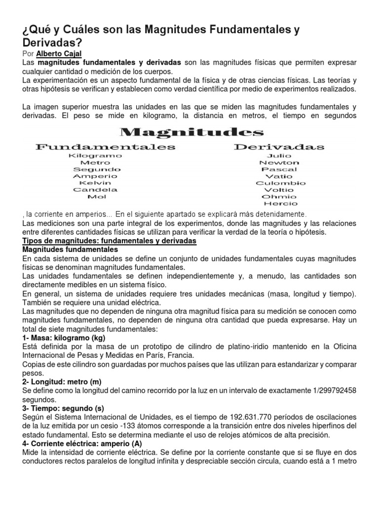 Qué y Cuáles Son Las Magnitudes Fundamentales y Derivadas | PDF ...