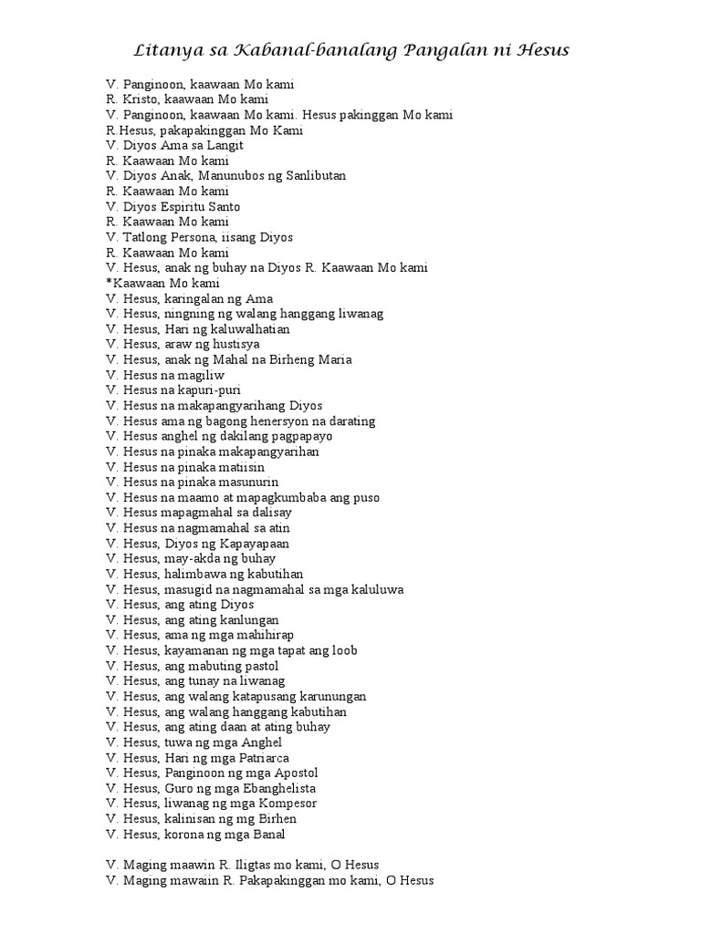 Litanya Sa Katamistamisang Pangalan Ni Hesus | PDF