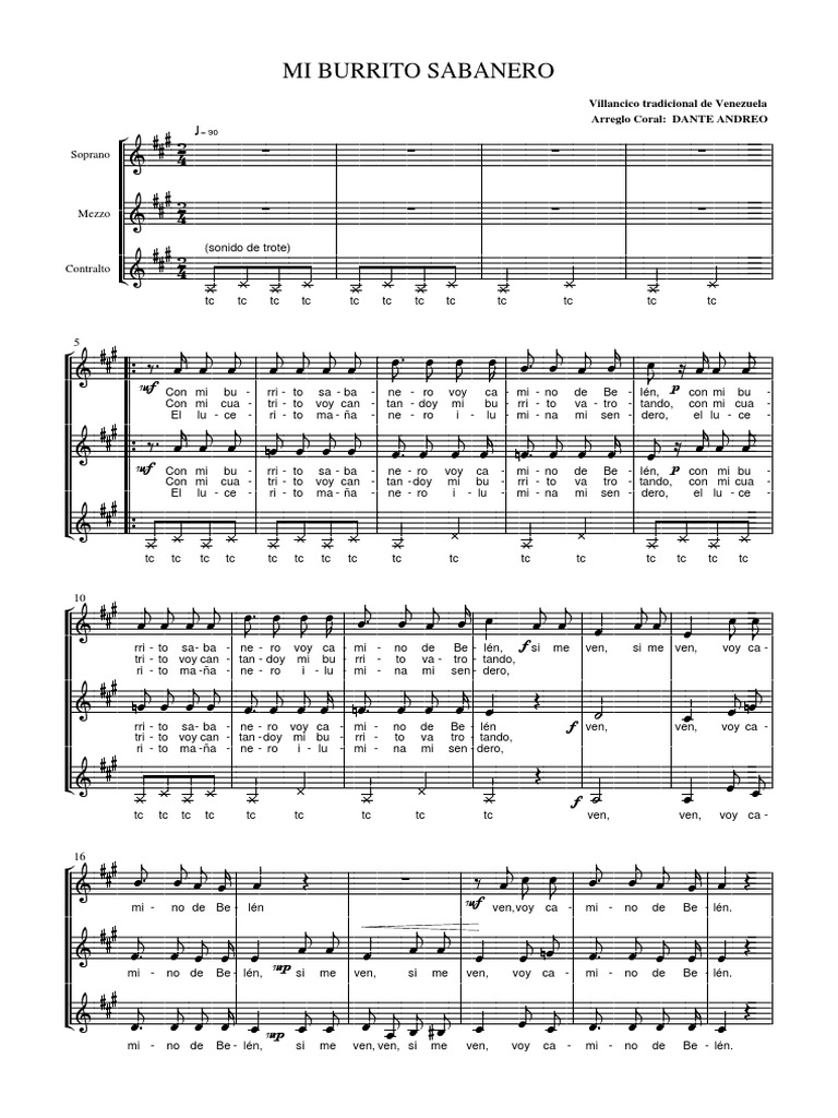 Partitura de Mi Burrito Sabanero | PDF