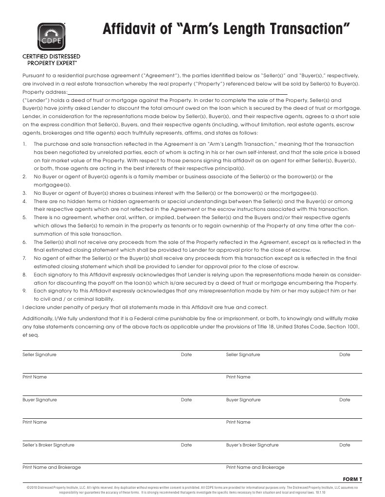 Form T Affidavit of Arms Length Transaction | PDF | Business