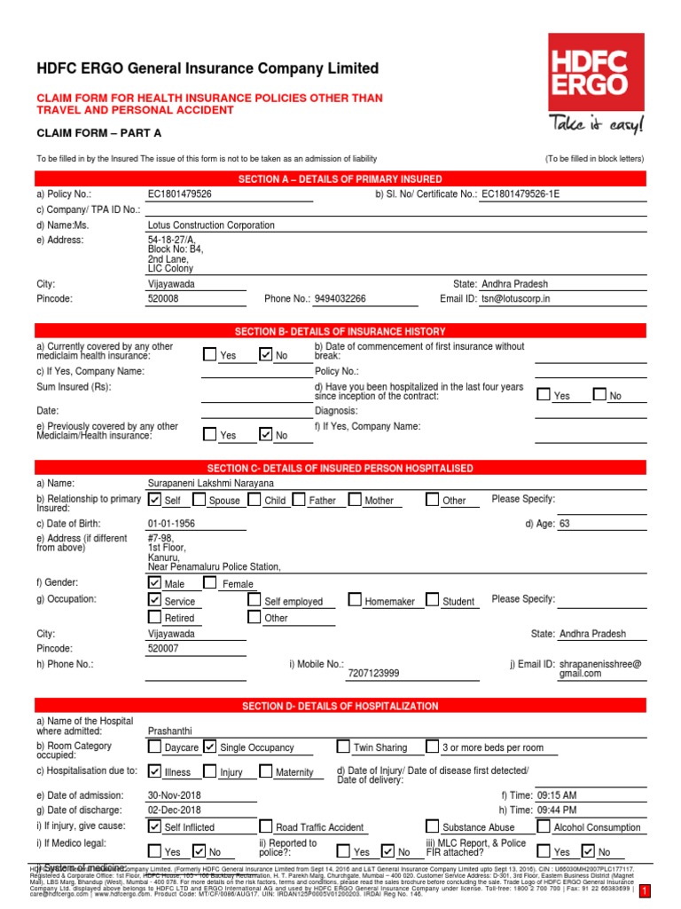 Health Suraksha Claim Form Sample | PDF | International Statistical ...