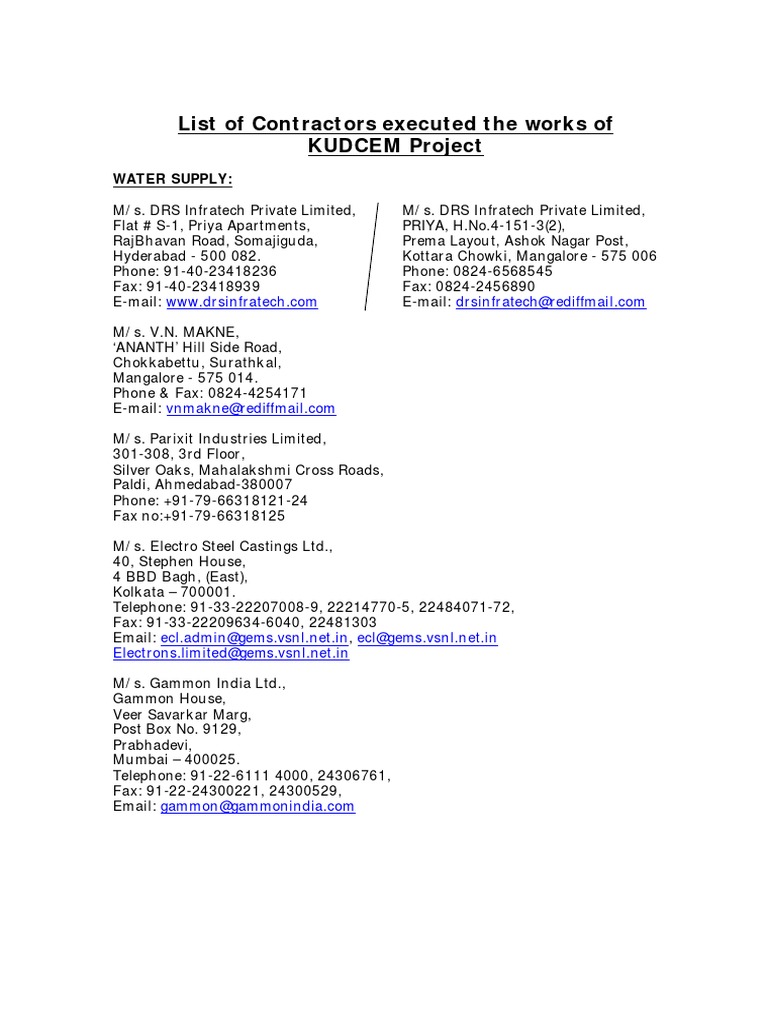 KUIDFC-List of Contractors | PDF