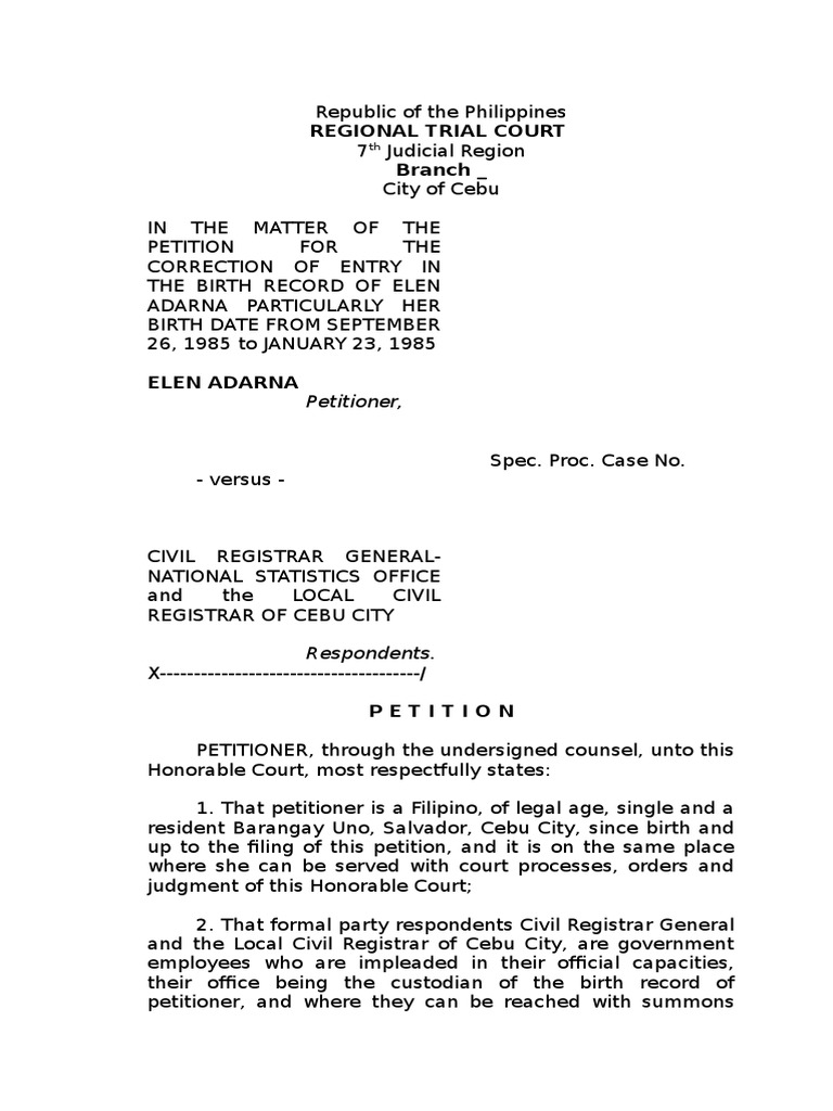 Petition For Correction of Entry | PDF | Birth Certificate | Government Information