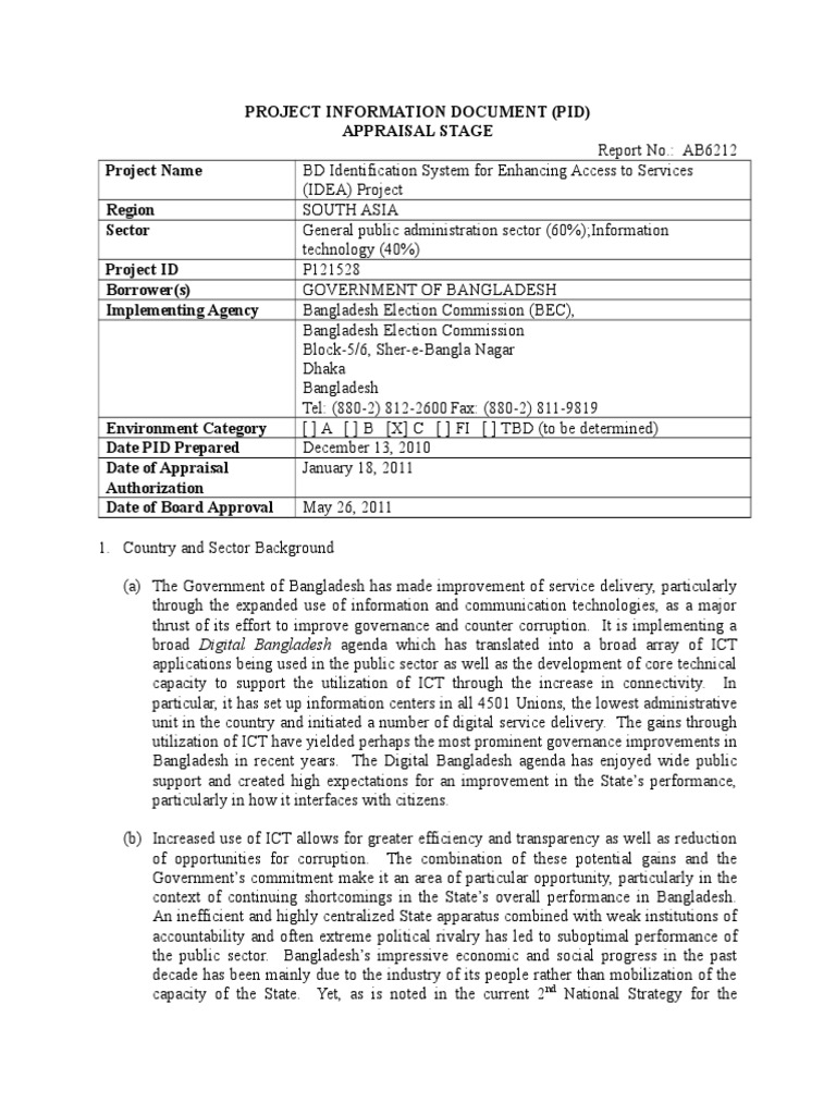 Bangladesh National ID System Project | PDF | Identity Document ...