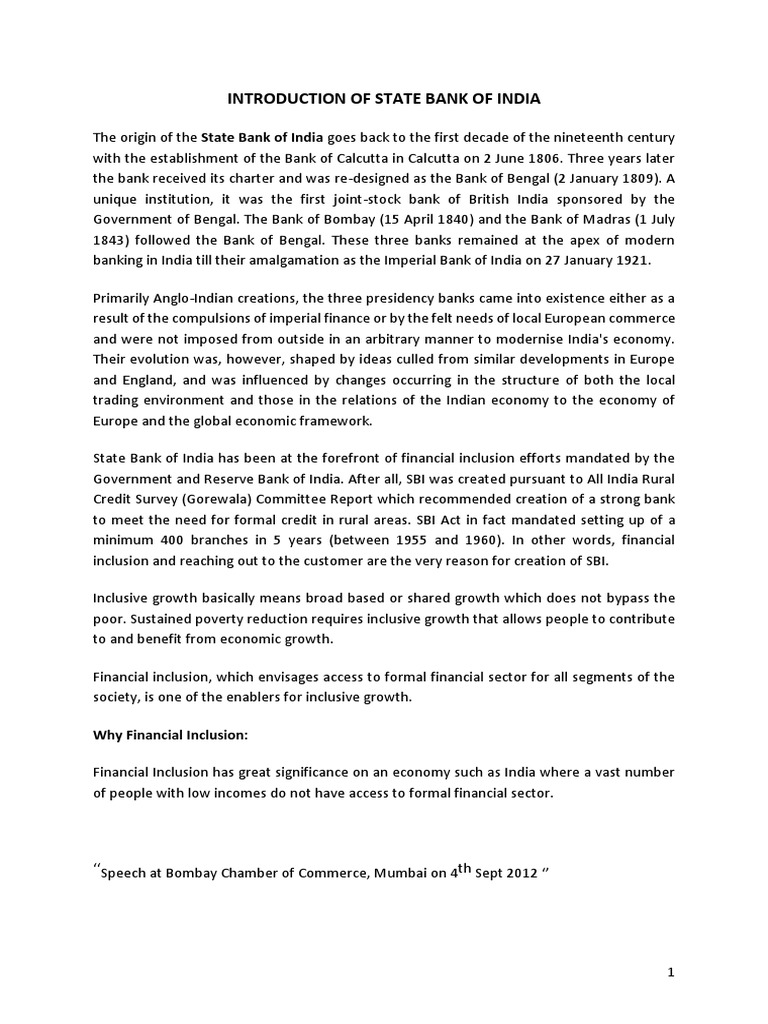 Introduction and Company Profile of Sbi | PDF | Financial Inclusion ...
