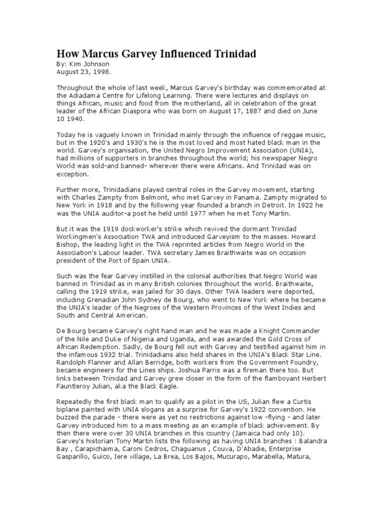 How Marcus Garvey Influenced Trinidad | PDF | African People | African ...