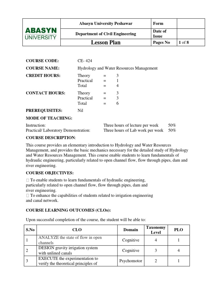 Lesson Plan: ANALYZE The State of Flow in Open Channels | PDF | Dam | Irrigation