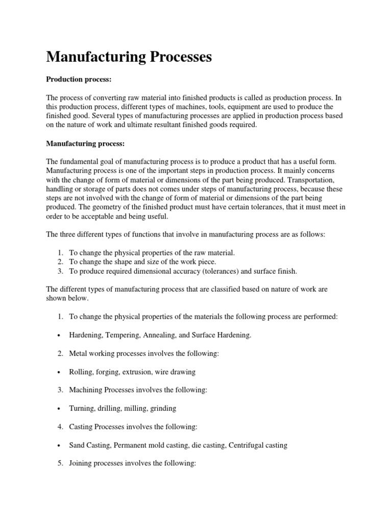 Manufacturing Processes: Production Process | PDF