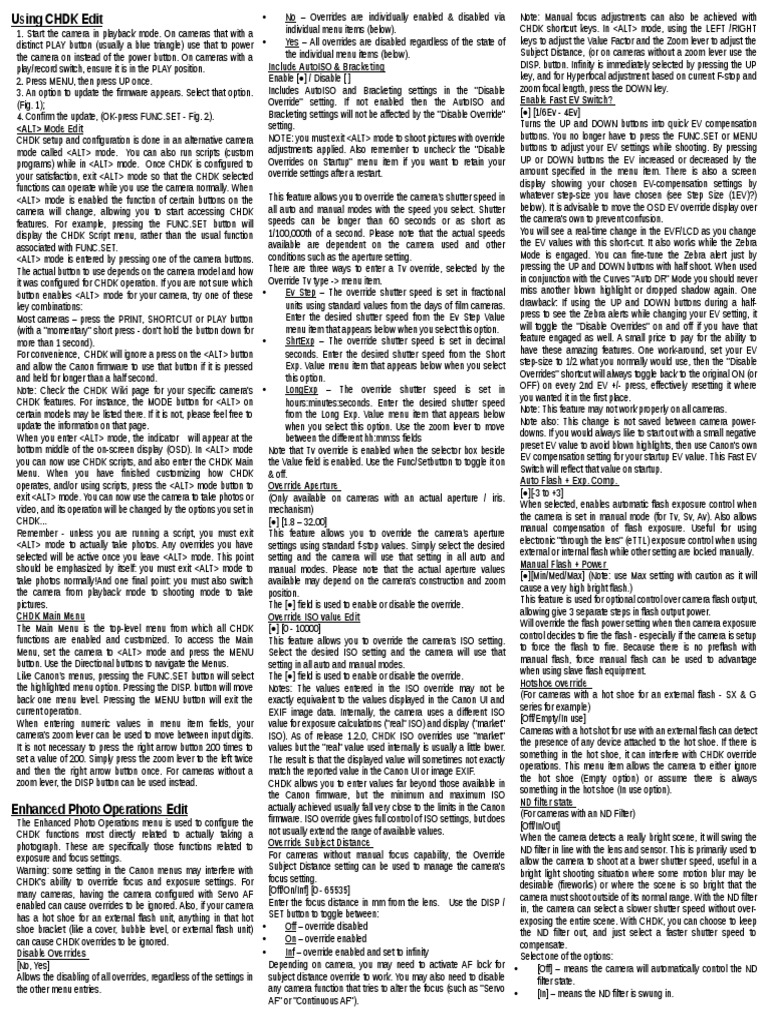 Using CHDK Printable | PDF | Exposure (Photography) | Shutter Speed