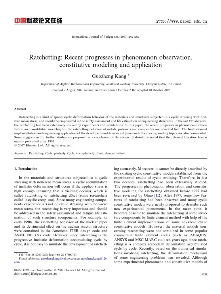 Ratchetting: Recent Progresses in Phenomenon Observation, Constitutive ...