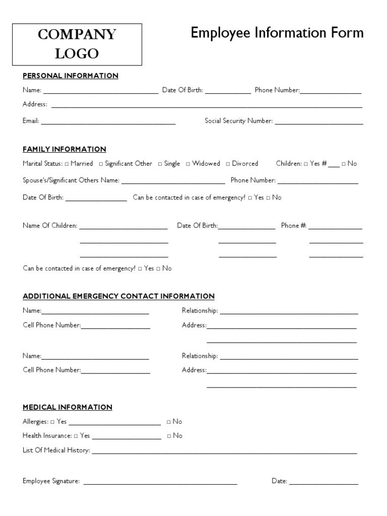Company Logo: Employee Information Form | PDF