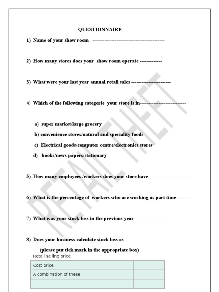 Questionnaire On Retail | PDF | Theft | Retail