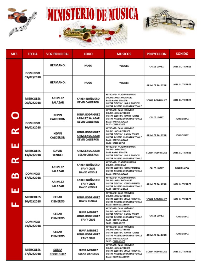 February 2018 Music Schedule | PDF