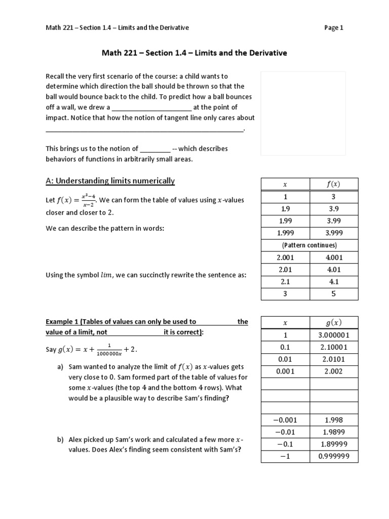 Section 1-4 Limits and The Derivative | PDF | Derivative | Slope