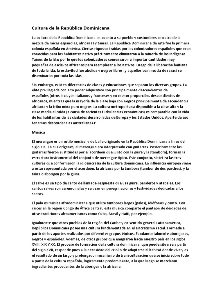 Cultura de La República Dominicana | PDF | Cultura (general) | Alimentos