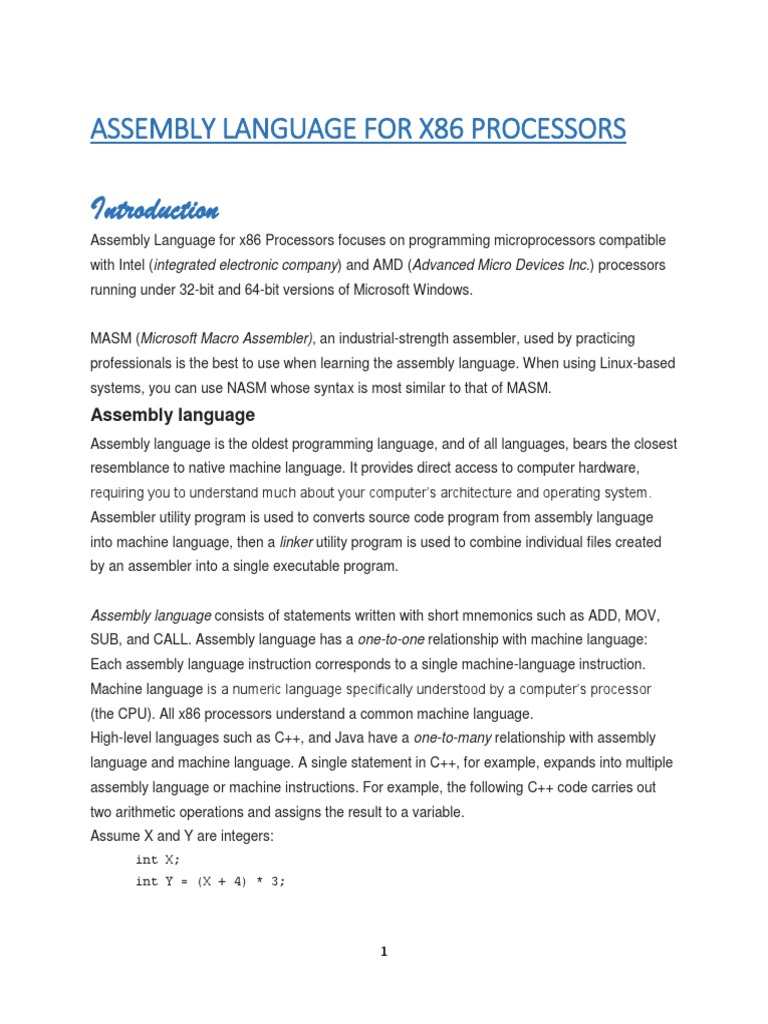 x86 Assembly Language Guide | PDF | Assembly Language | Programming ...