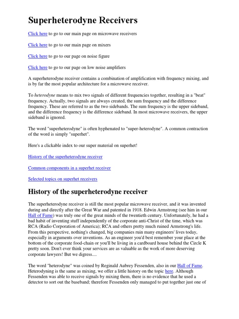 Superheterodyne Receivers: History of The Superheterodyne Receiver | PDF | Electronic Circuits ...